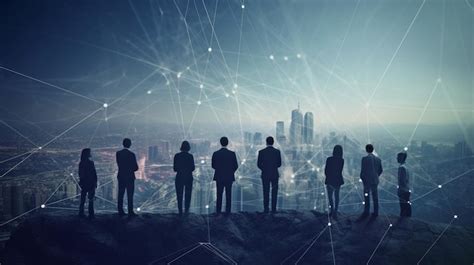 네트워크 디지털 효과 및 Generative Ai를 통해 기업 파트너 그룹이 미래를 내다보고 있습니다 프리미엄 사진