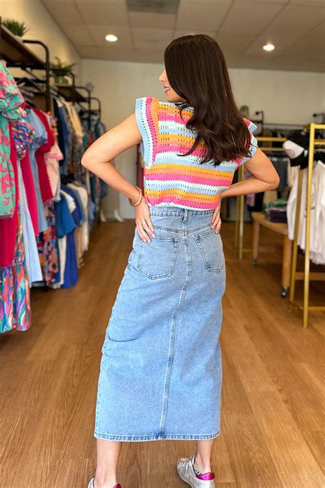 Denim Front Slit Midi Skirt Truly Yours