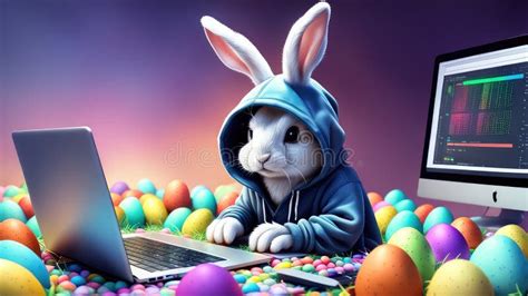 The Easter Bunny Is A Programmer The Easter Bunny Is Working At The Computer Generated By Ai