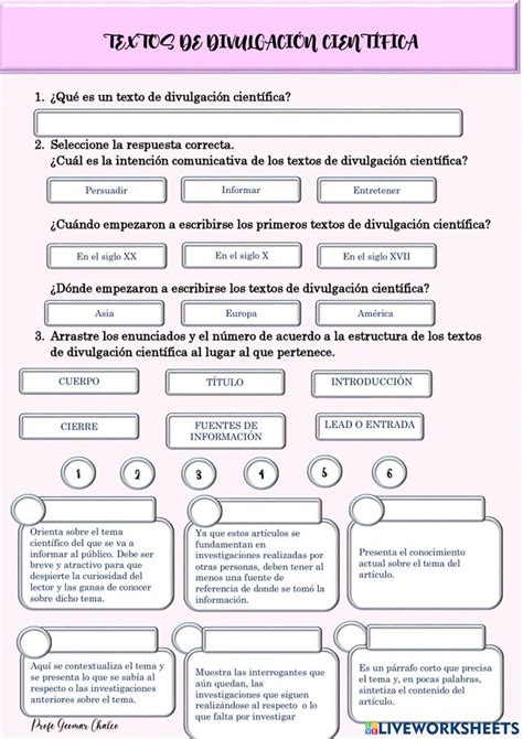 Textos De Divulgación Científica Activity Texto De Divulgacion