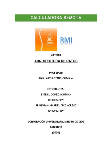 Calculadora Rmi Java Estebil Gomez Brahayan Diaz Moreno Pdf Java Lenguaje De Programación