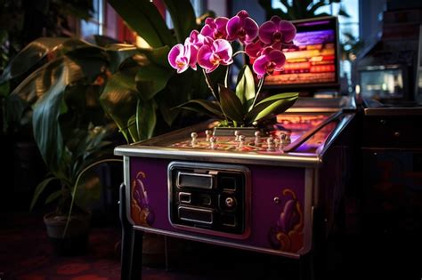 Premium Photo Orchid With A Retro Jukebox Or Arcade Game