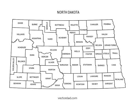 North Dakota County Map Editable And Printable State County Maps