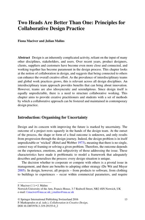Pdf Two Heads Are Better Than One Principles For Collaborative Design Practice