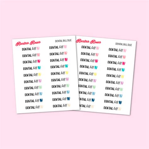 Dental Bill Due Stickers Decorative Planner Stickers Romina Rossa