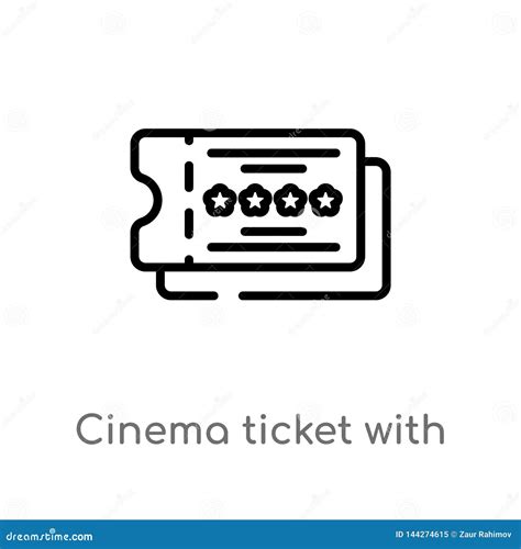 Outline Cinema Ticket With A Star Vector Icon Isolated Black Simple Line Element Illustration
