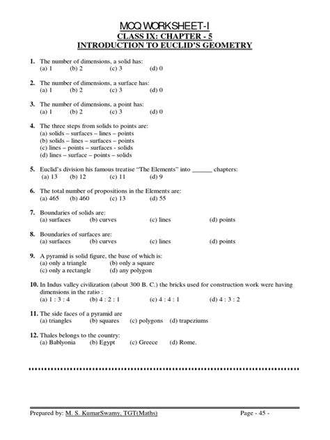 05 Introduction To Eculid Geometry Mcqs Pdf Axiom Euclid