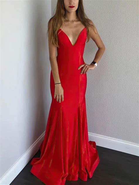 Trumpetmermaid V Neck Jersey Sweep Train Prom Dresses