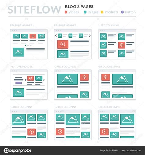 Website Wireframe Layouts UI Kits For Site Map And Ux Design Stock Vector Image By