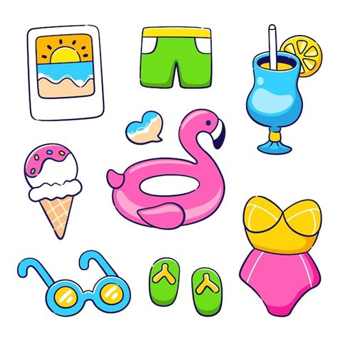 Premium Vector Set Of Summer Cute Hand Drawn Elements Collection
