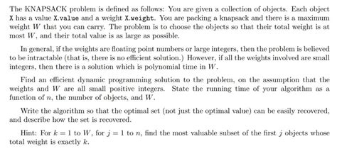 [solved] the knapsack problem is defined as follow solutioninn