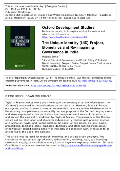 Pdf The Unique Identity Uid Project Biometrics And Re Imagining