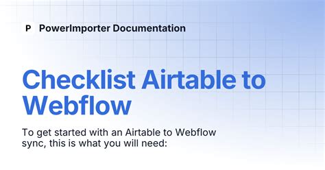 Checklist Airtable To Webflow Powerimporter Documentation