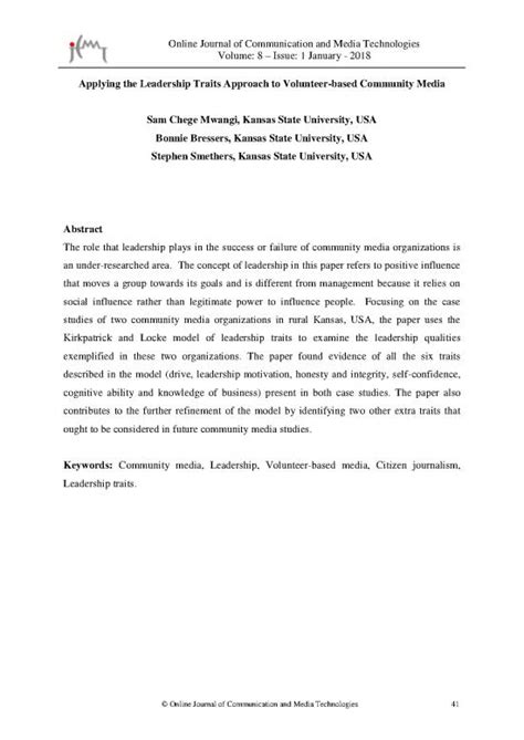 Leadership Pdf Applying The Leadership Traits Approach To