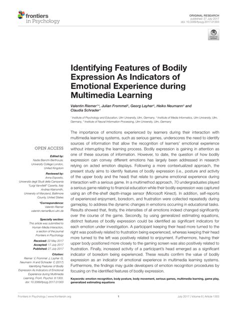 Pdf Identifying Features Of Bodily Expression As Indicators Of
