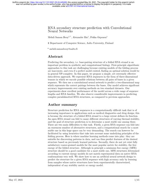 Pdf Rna Secondary Structure Prediction With Convolutional Neural Networks