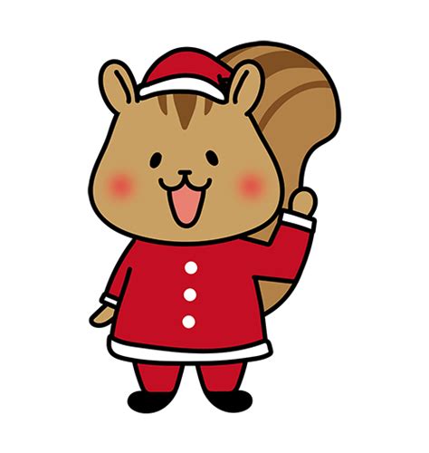 サンタの衣装を着たリスの無料 フリー イラスト かわいい手描きの無料素材てがきっず保育園小学校介護施設にぴったりのフリー素材イラスト