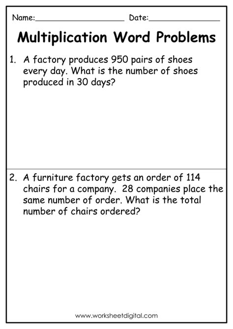 Multiplication Word Problems Grade 4 Worksheet Digital 1 Teacher Made Resources