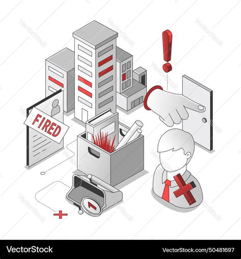 Dismissal Red And Black Line Isometric Vector Image