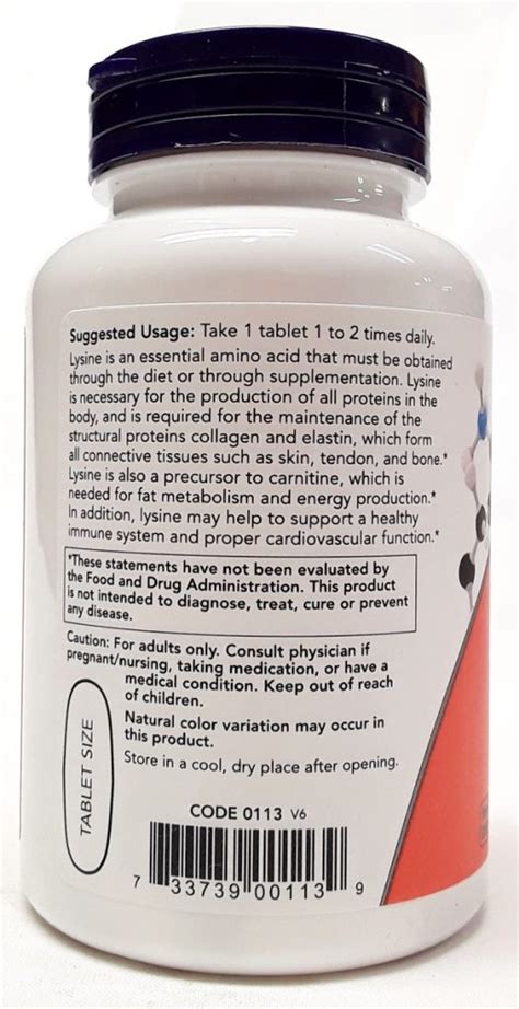Now L Lysine Double Strength 1000 Mg Tablets