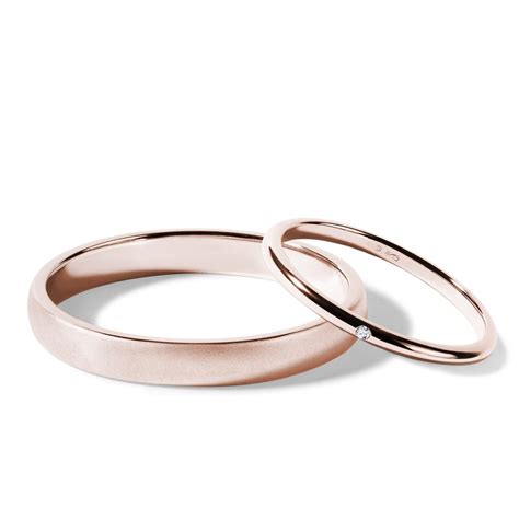 Diamond And Satin Finish Rose Gold Wedding Ring Set Klenota