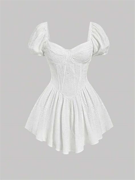 Shein Mod Sweetheart Neck Puff Sleeve Ruffle Hem Dress Shein Usa