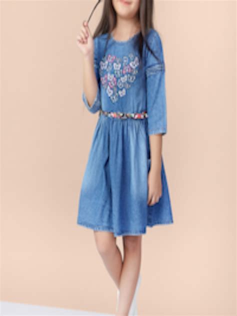 Buy Naughty Ninos Girls Blue Printed Denim Fit And Flare Dress