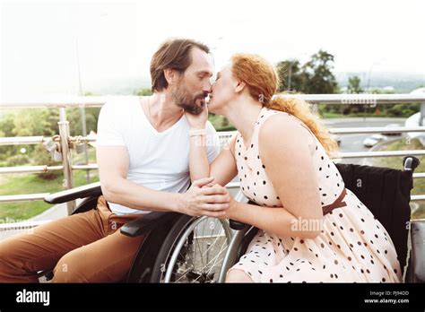 Harmonious Mature Couple Kissing Outdoors Stock Photo Alamy