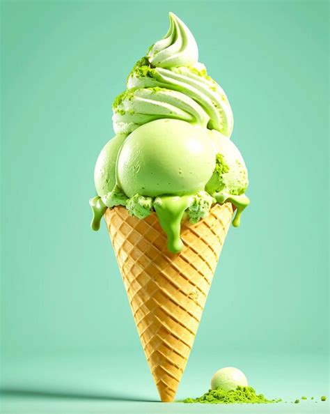 Green Tea Ice Cream Cone Premium Ai Generated Image