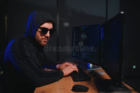 Hacker Is Hacking Into The Computer Network Computer Criminal Stock