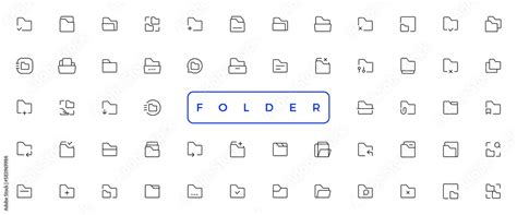 Folders Flat Line Icons Set File Catalog Document Search Folder