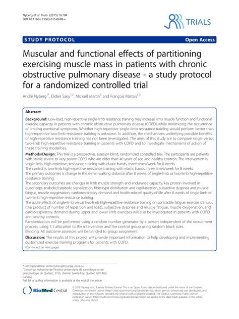 Pdf Muscular And Functional Effects Of Partitioning Exercising Muscle