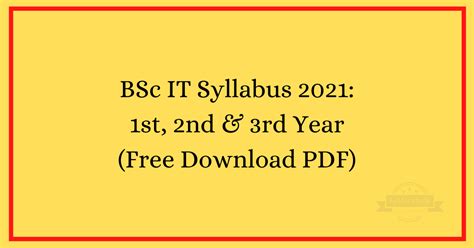 Bsc It Syllabus 2021 1st 2nd And 3rd Year Free Download Pdf