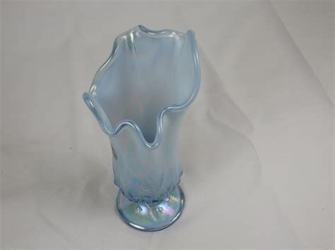 Fenton Art Glass Iridized Blue Stretch Vase Etsy