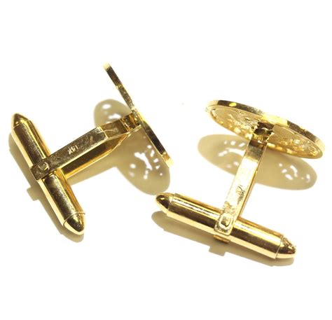 14k Yellow Gold Asian Chinese Dragon Style Cuff Links Gem