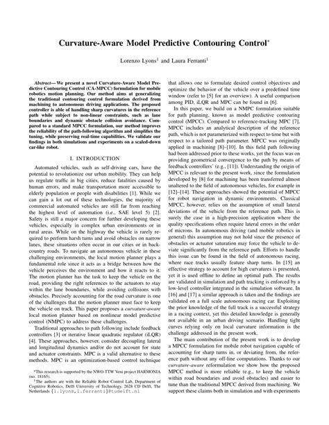 Pdf Curvature Aware Model Predictive Contouring Control