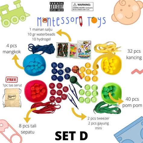 Jual Set Lengkap Paket Mainan Montessori Meronce Colour Color Sorting