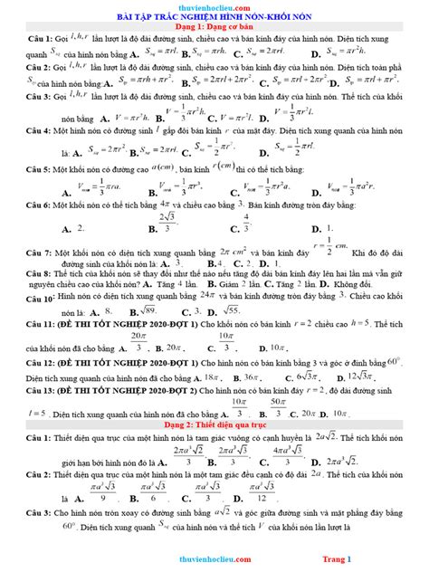 Bai Tap Trac Nghiem Hinh Non Theo Dang | PDF