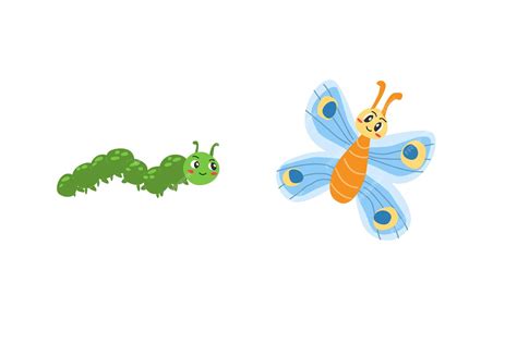 Premium Vector Cute Caterpillar And Butterfly Cartoon Characters