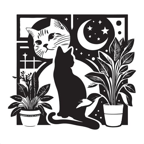 Print Abstract Boho Cats Print Printable Wall Art Cat 47295577 Vector