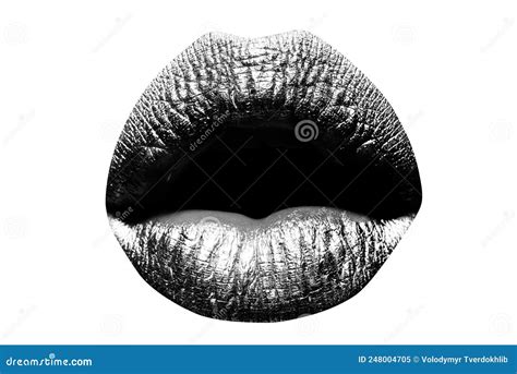 Brillo Dorado En Labios Sexys Labios De Pintura Dorados Boca Abierta