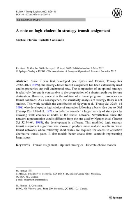 Pdf A Note On Logit Choices In Strategy Transit Assignment