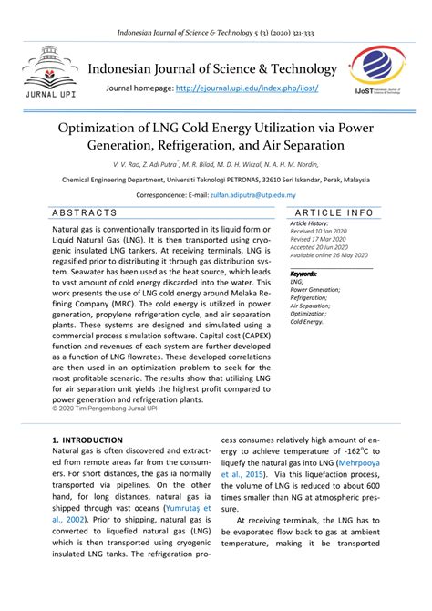 Pdf Optimization Of Lng Cold Energy Utilization Via Power Generation Refrigeration And Air
