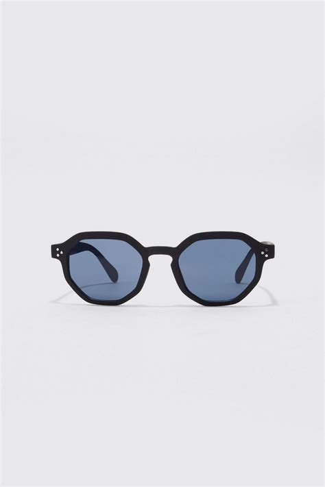 Mens Rubberised Hexagon Sunglasses Boohoo Uk