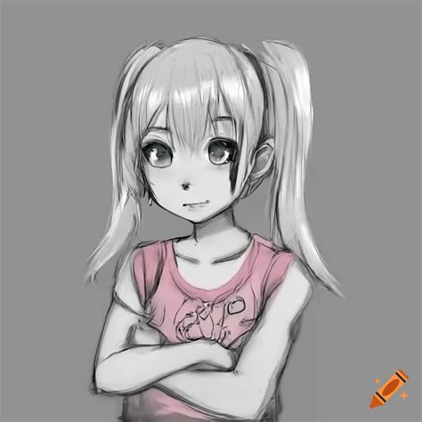 Anime Girl With Blonde Hair And Green Eyes In Pink Shirt With Crossed Arms On Craiyon