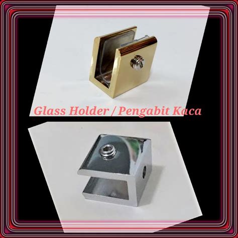 Glass Holder Pengapit Kaca Tebal 4mm Cabinet Bracket Clamp Bathroom Wall Closet Clip Gold Silver
