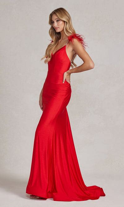 Backless Long Prom Dress With Feathers Promgirl