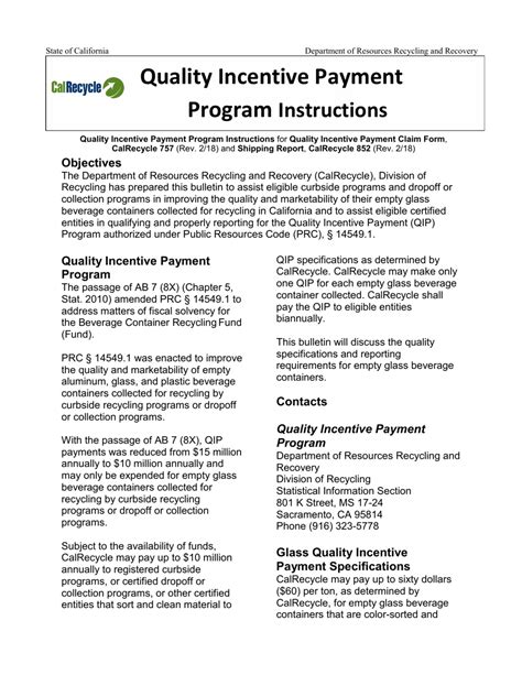 Download Instructions For Form Calrecycle757 Quality Incentive Payment