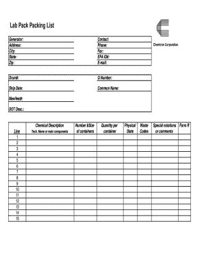 Fillable Online Lab Pack Packing Form Chemtron Corp Fax Email Print PdfFiller