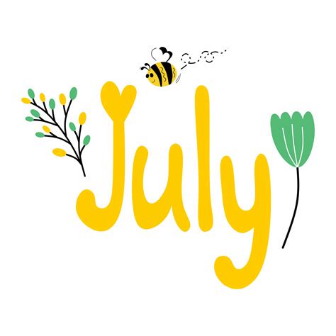 Hello July Cute Summer Illustration With Wildflowers And A Bee 9482333